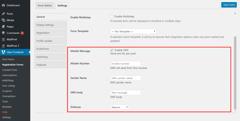 SMS Notification - weDevs