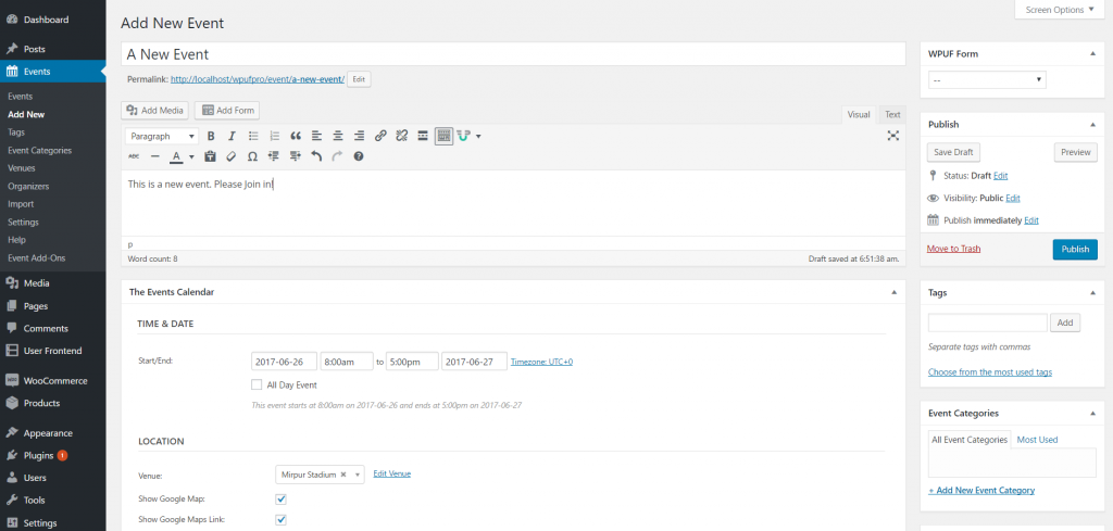 How to Create Events Using WP User Frontend Pro - weDevs