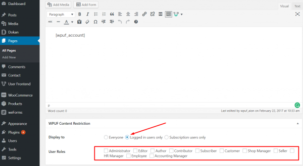 How to Configure WPUF Content Restriction by User Roles - weDevs