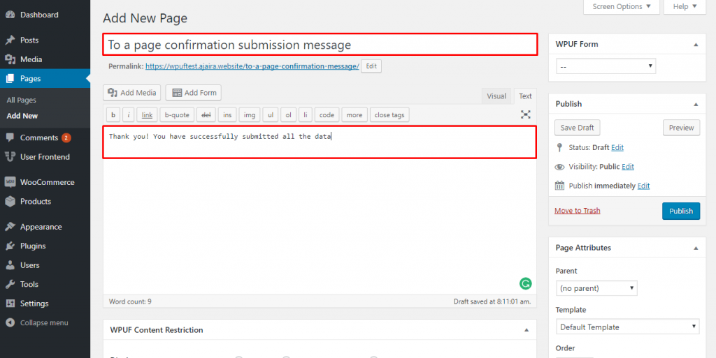 How To Set Up Submission Confirmation Message - weDevs