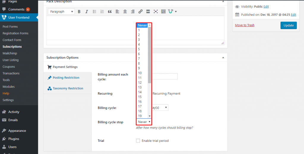 Setting Up Recurring Payment for the WP User Frontend - weDevs