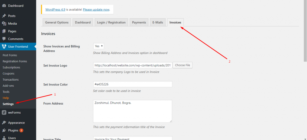 Create Invoices for Website Subscription Packs Using WP User Frontend - weDevs