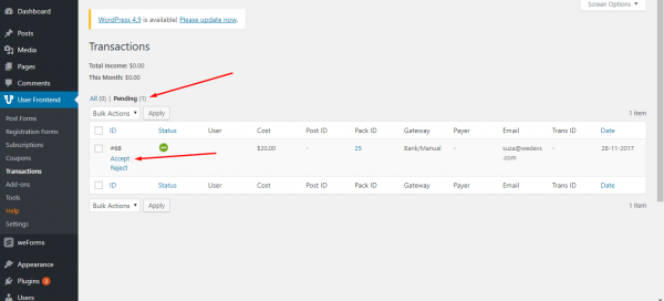 Create Invoices for Website Subscription Packs Using WP User Frontend - weDevs