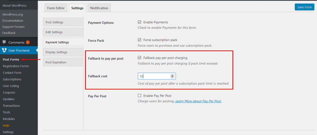 Fallback Cost for Form Subscription Payment - weDevs