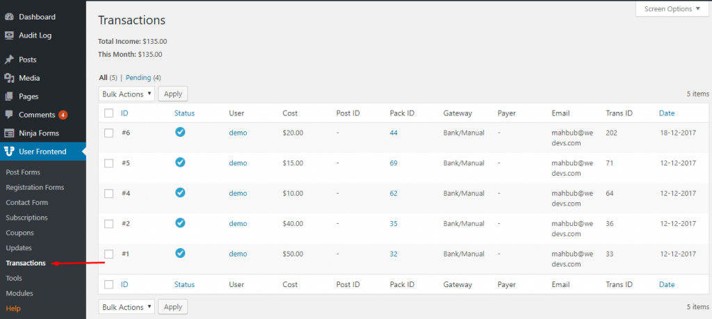Bulk Accept or Reject Transactions - weDevs