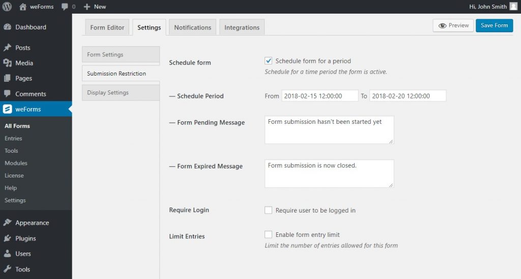 How to Set Up WordPress Form Expiration And Entry Limitation - weDevs