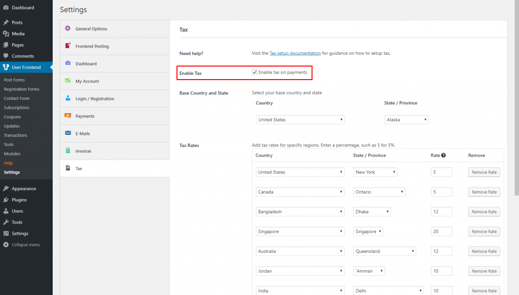 How to Set Dynamic Subscription Taxes Using WP User Frontend Pro - weDevs