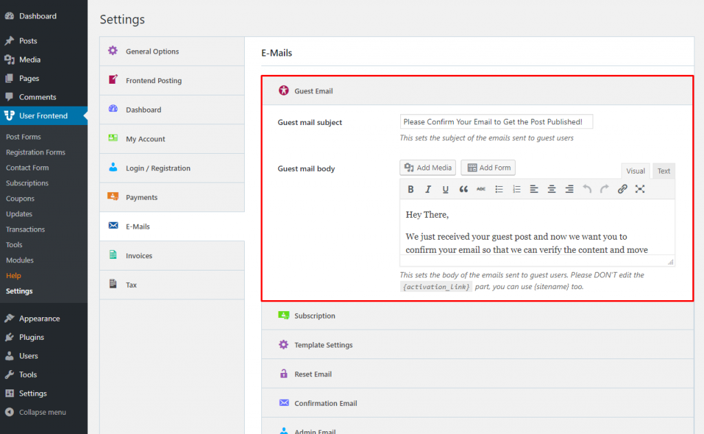 WP User Frontend Automated Emails And How To Customize Them - weDevs