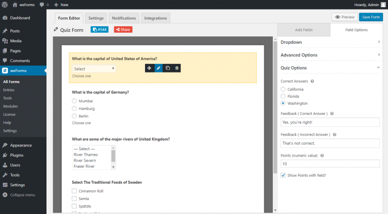 Create Quiz Forms easily for your WordPress Site using weForms - weDevs