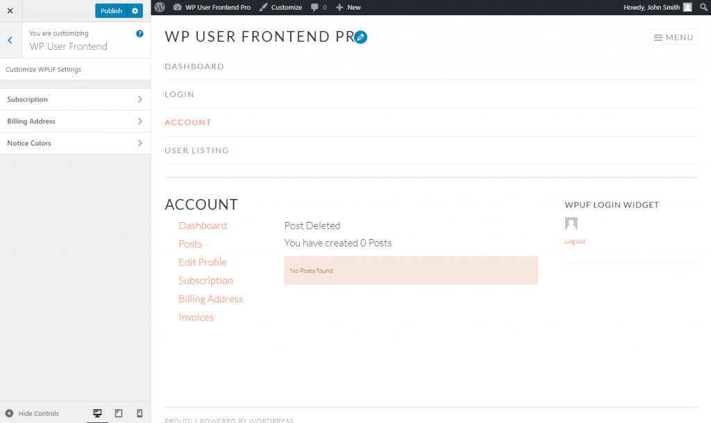WordPress Frontend Style Customizer For WP User Frontend - weDevs